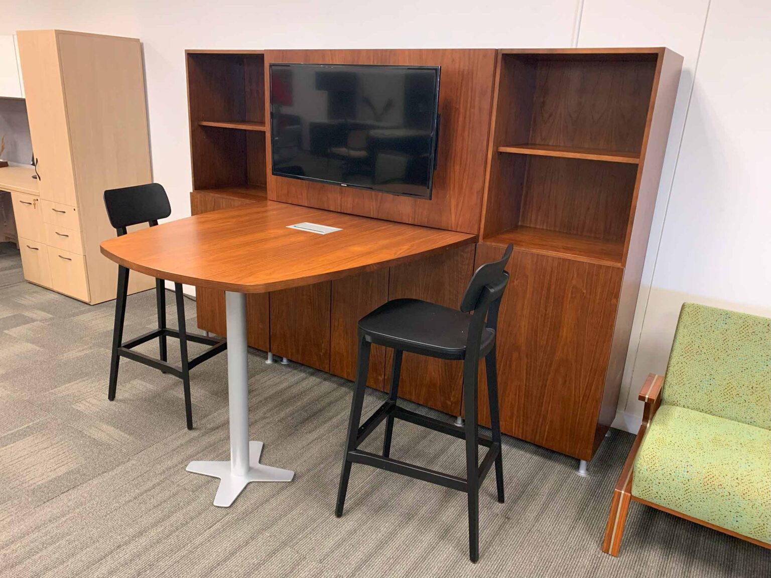 JSI Bourne Wood Veneer Bar Height Collaboration Desk | Capital Furniture