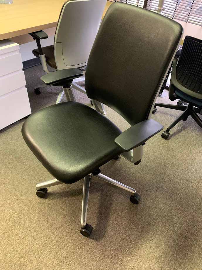 Steelcase Leap Task Chair with Silver Frame and Black Leather Seat ...